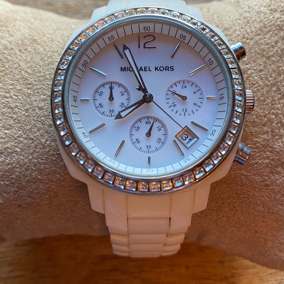 Michael Kors | Accessories | Mk White Crystal Ceramic Watch | Poshmark